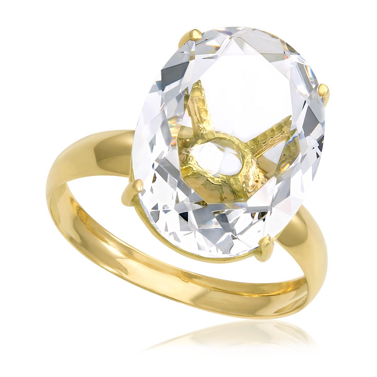 Anel de Ouro com Cristal de Rocha Oval | Joias VIP
