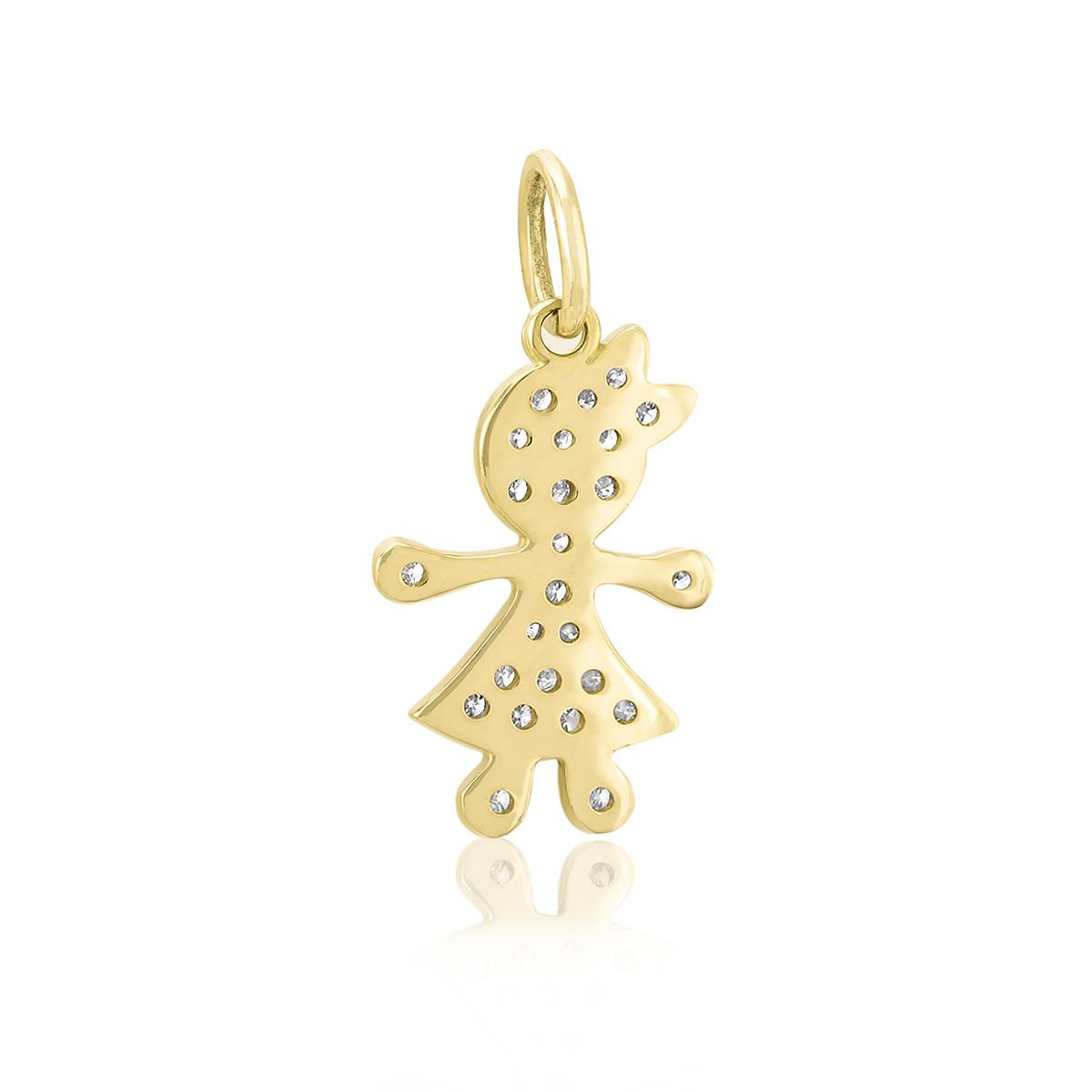 Pingente de ouro Menina com 25 Diamantes | Joias VIP