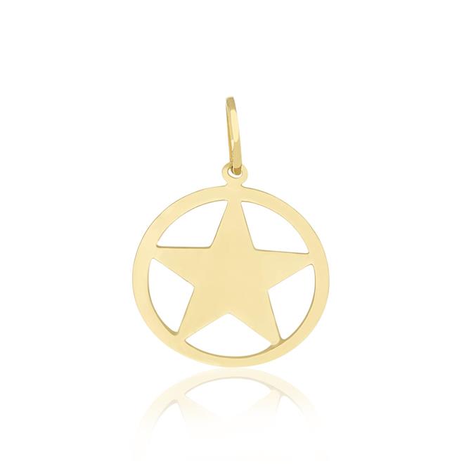 Pingente Estrela com Moldura, em Ouro Amarelo