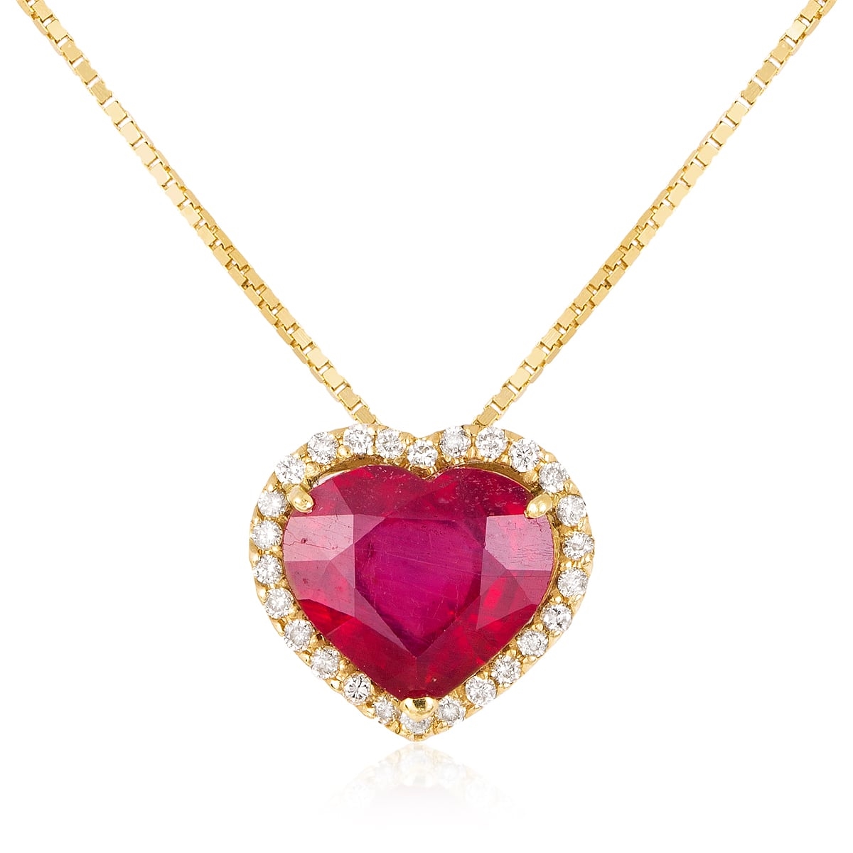 Colar de Ouro Coração com 20 Pts em Diamantes e Rubi de 2,70 Cts ...