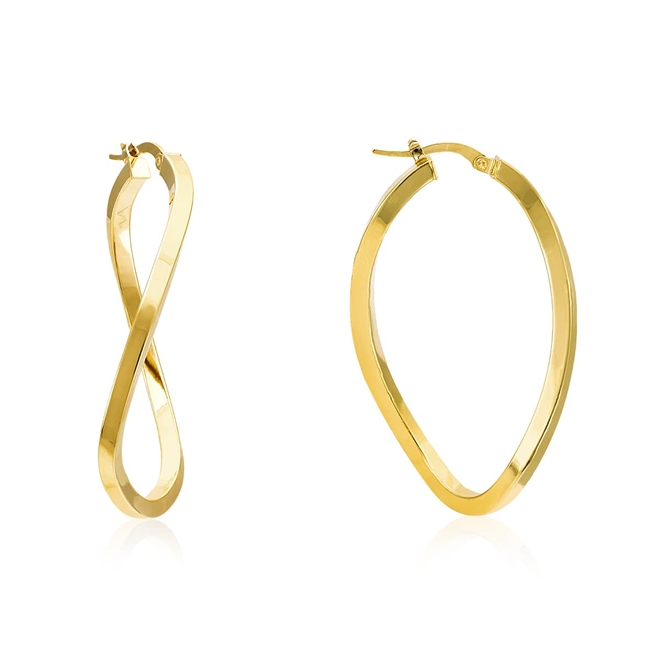Par de Brincos Argolas Ovais Torcidas de Ouro Amarelo