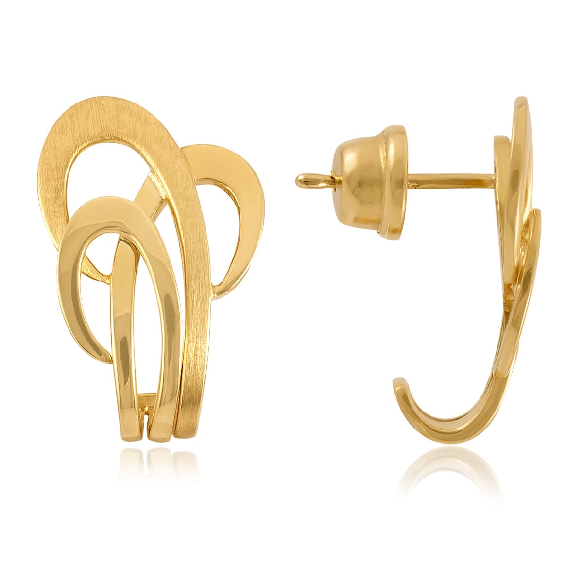 Par de Brincos de Ouro Ondulados Polidos e Acetinados