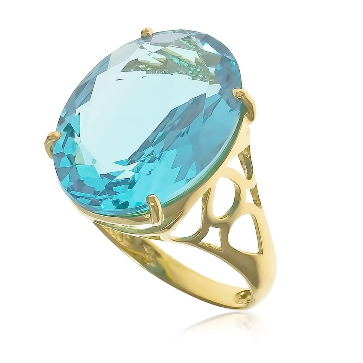 Anel Oval de Ouro com Cristal de Turmalina Paraíba de 9,5 Cts | JoiasVIP